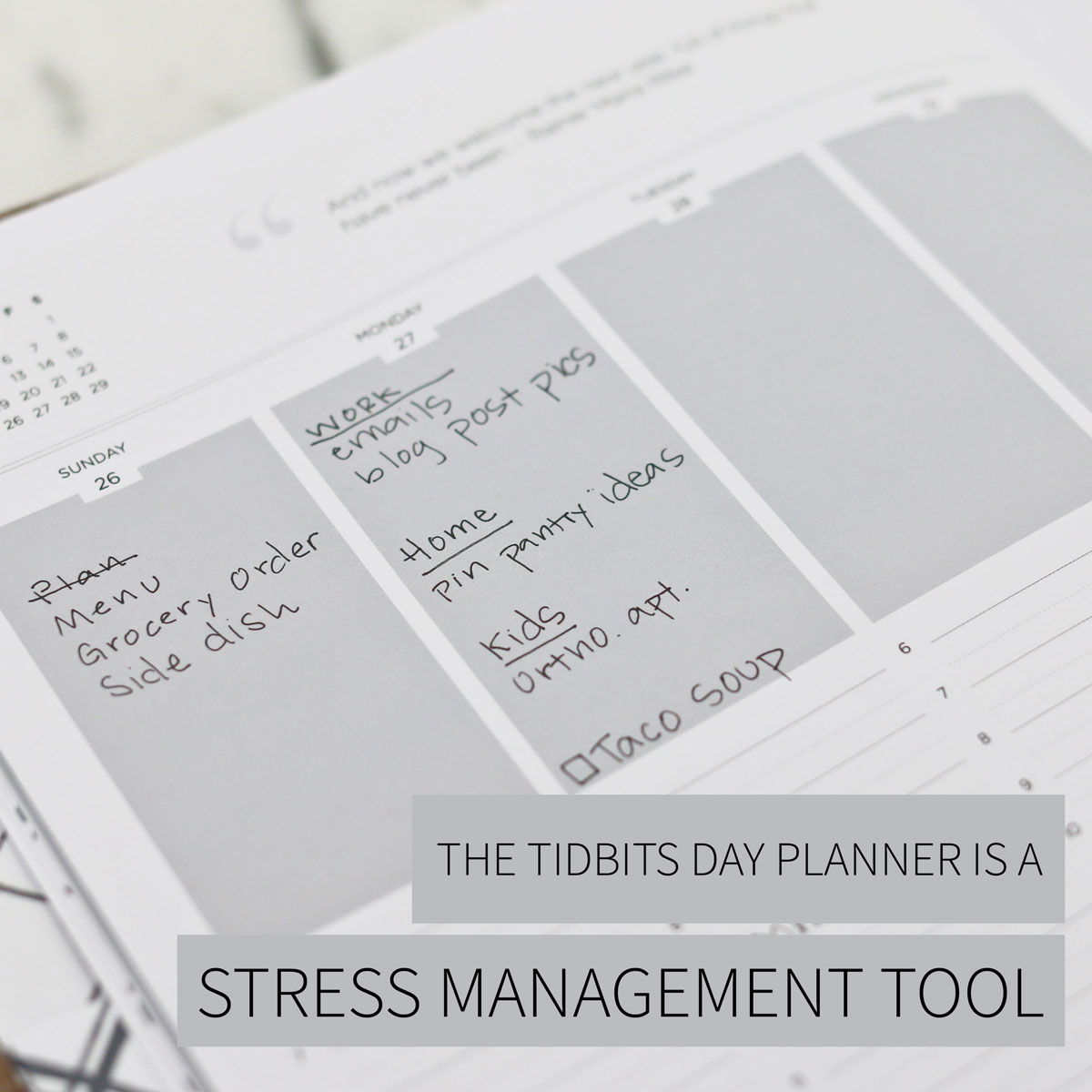 The TIDBITS Day Planner is a Stress Management Planner